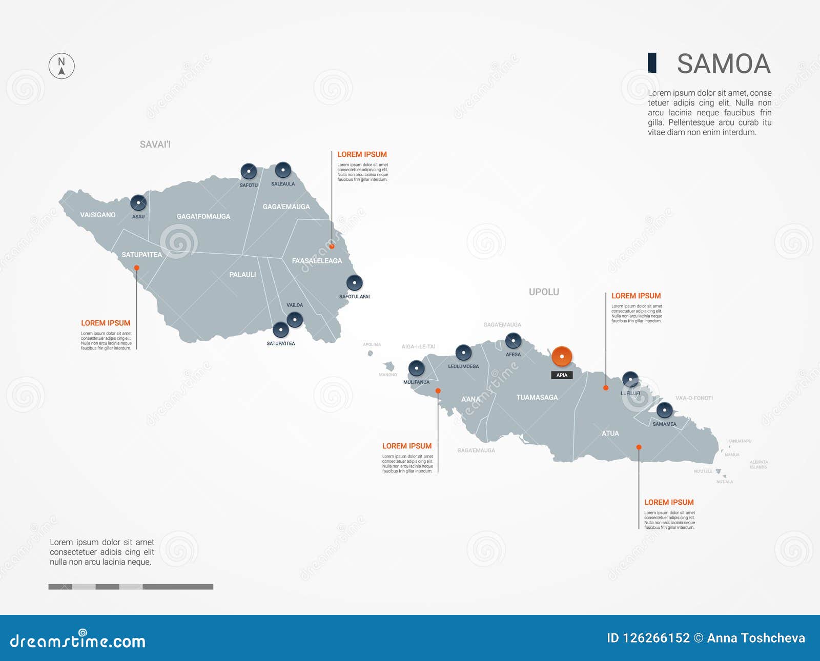Samoa Map Infographic Elements With Separate Of Heading Is Total Areas ...