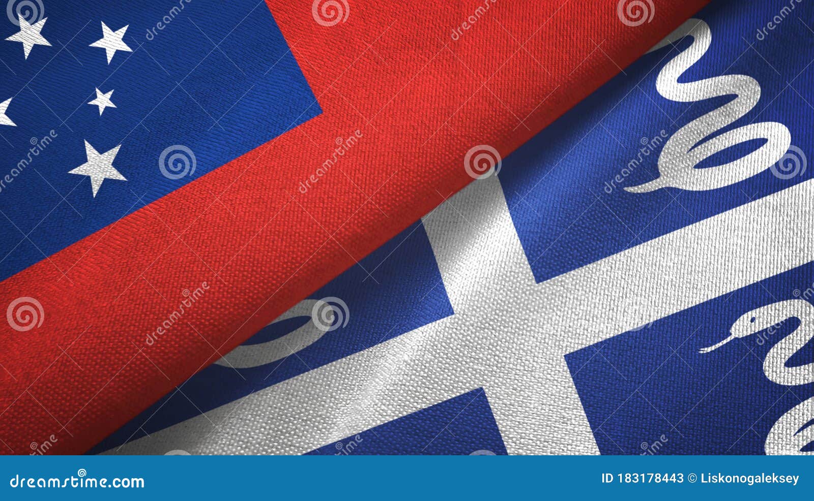 Samoa and Martinique Snake Two Flags Textile Cloth, Fabric Texture ...