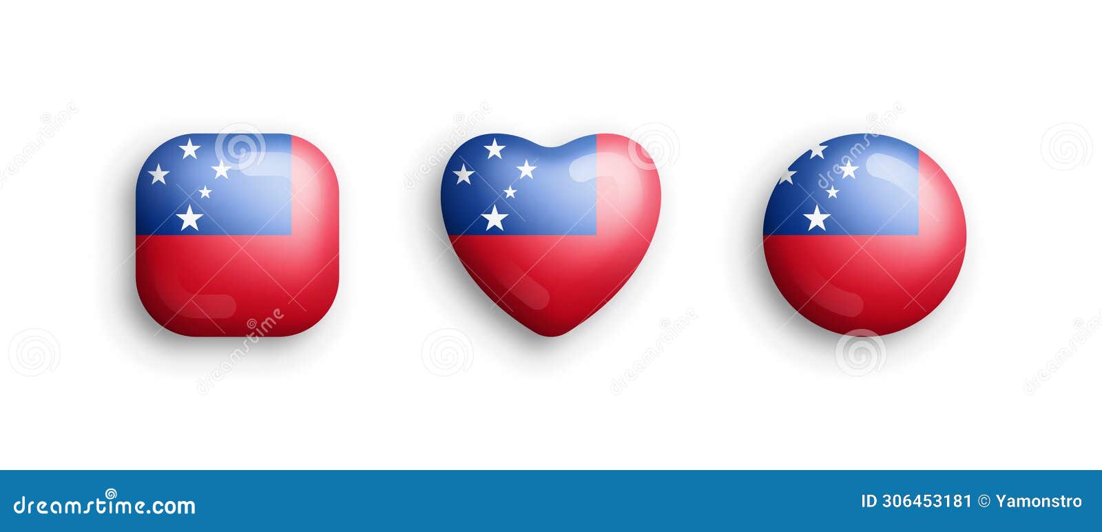 Samoa Official National Flag 3D Vector Glossy Icons Isolated on White ...