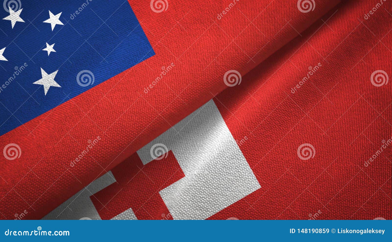 Samoa and Tonga Two Flags Textile Cloth, Fabric Texture Stock ...
