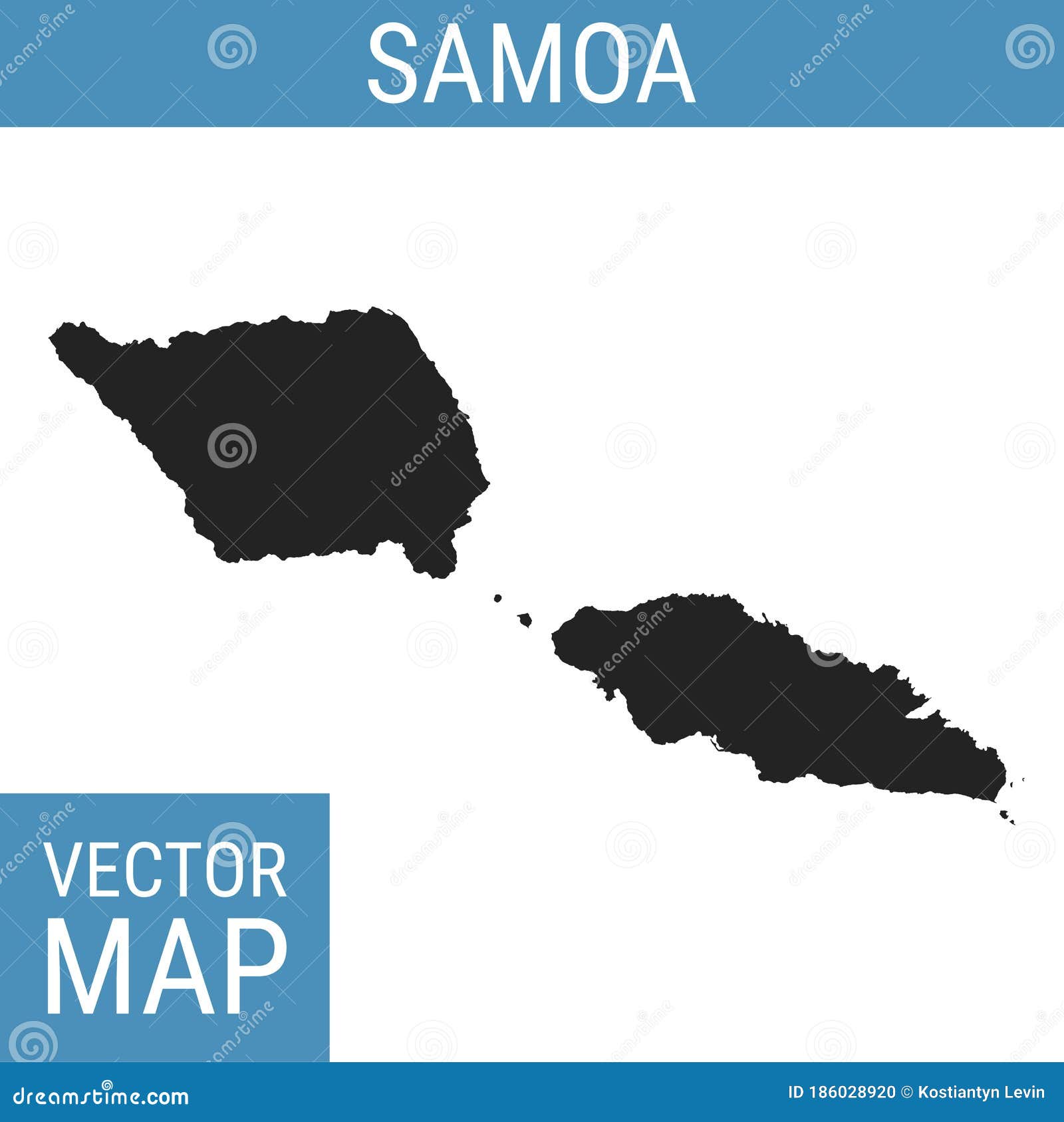 Samoa Vector Map Isolated On White Background. High-Detailed Black ...