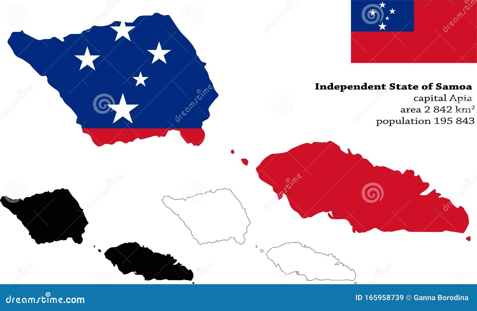Samoa Vector Map, Flag, Borders, Mask , Capital, Area Stock ...