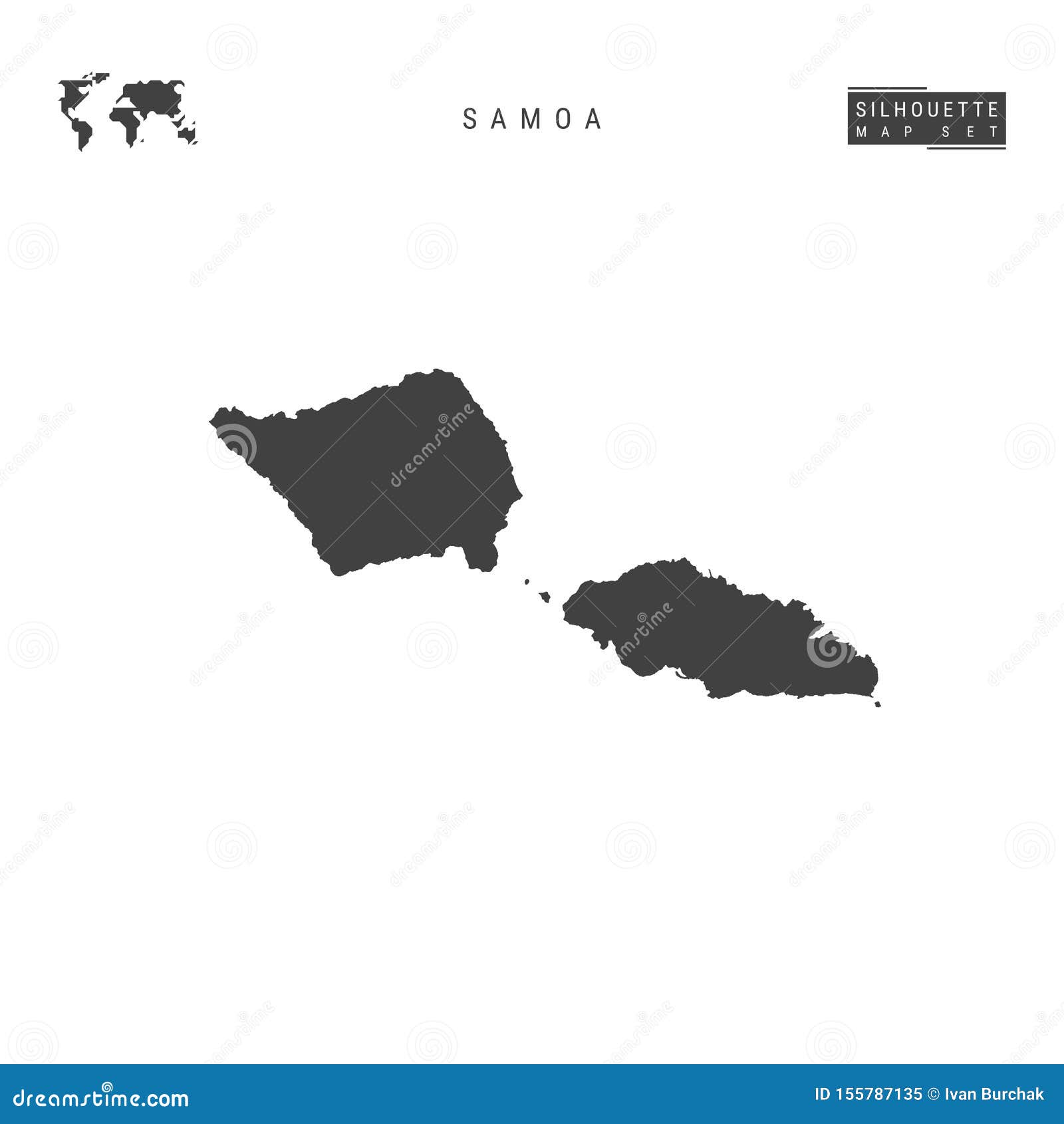 Samoa Vector Map Isolated On White Background. High-Detailed Black ...