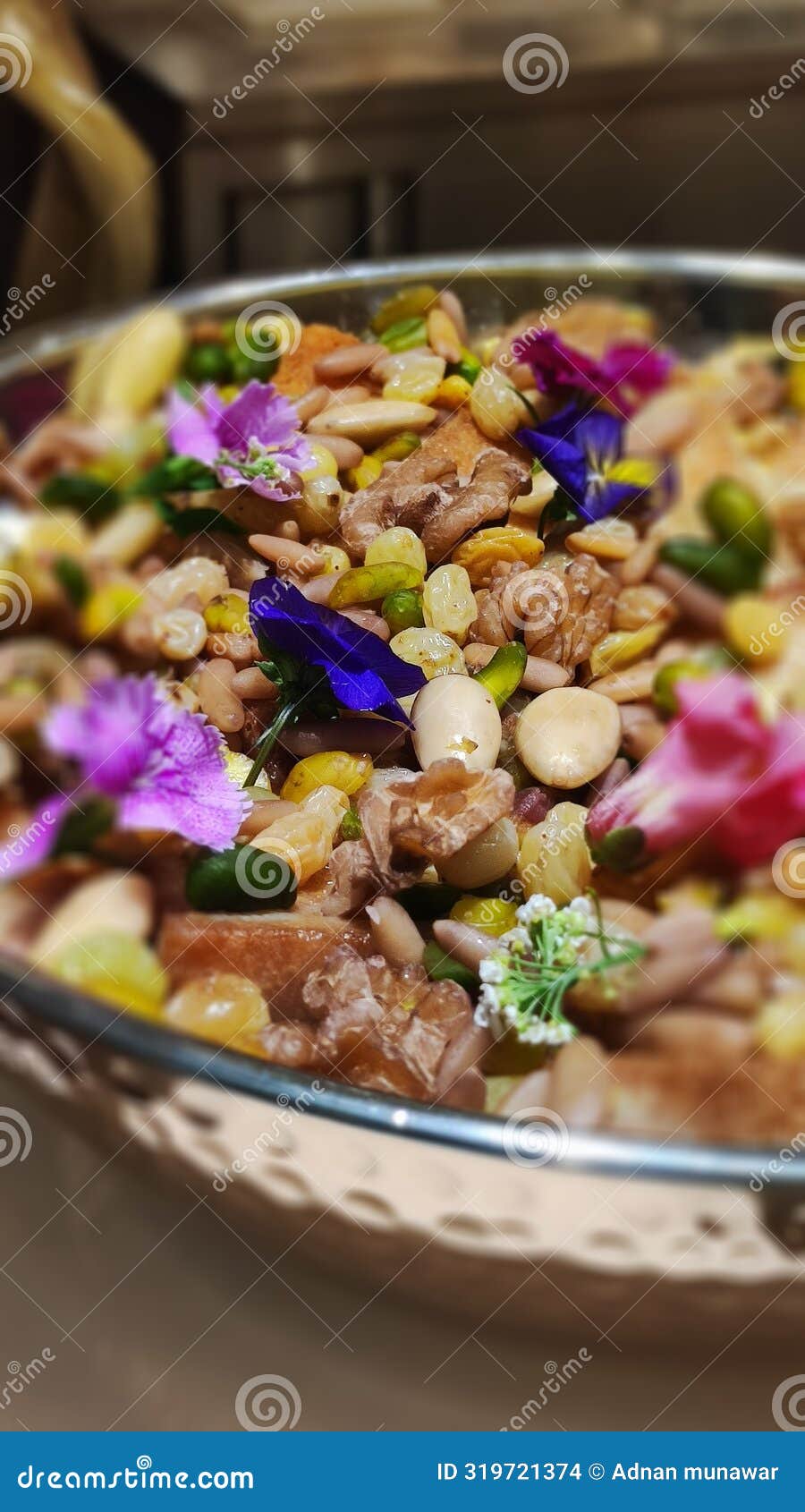 Samolina Pudding with Nut Edible Flower Stock Photo - Image of sweet ...