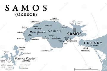 Samos, Greek Island in the Eastern Aegean Sea, Gray Political Map Stock ...