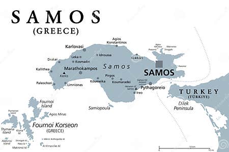 Samos, Greek Island in the Eastern Aegean Sea, Gray Political Map Stock ...