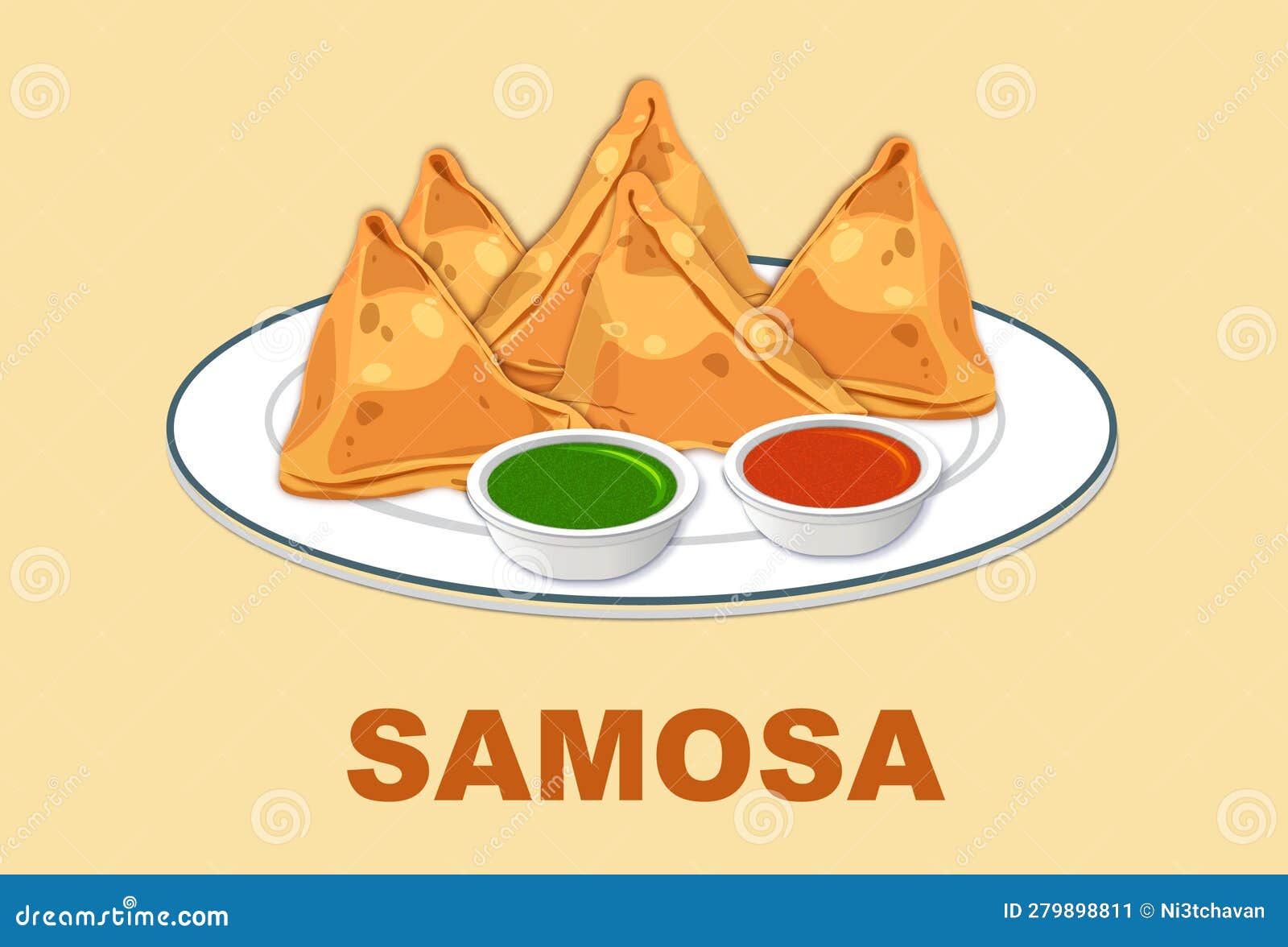 Samosa is a Crispy and Spicy Indian Triangle Shape Snack. Stock Vector ...