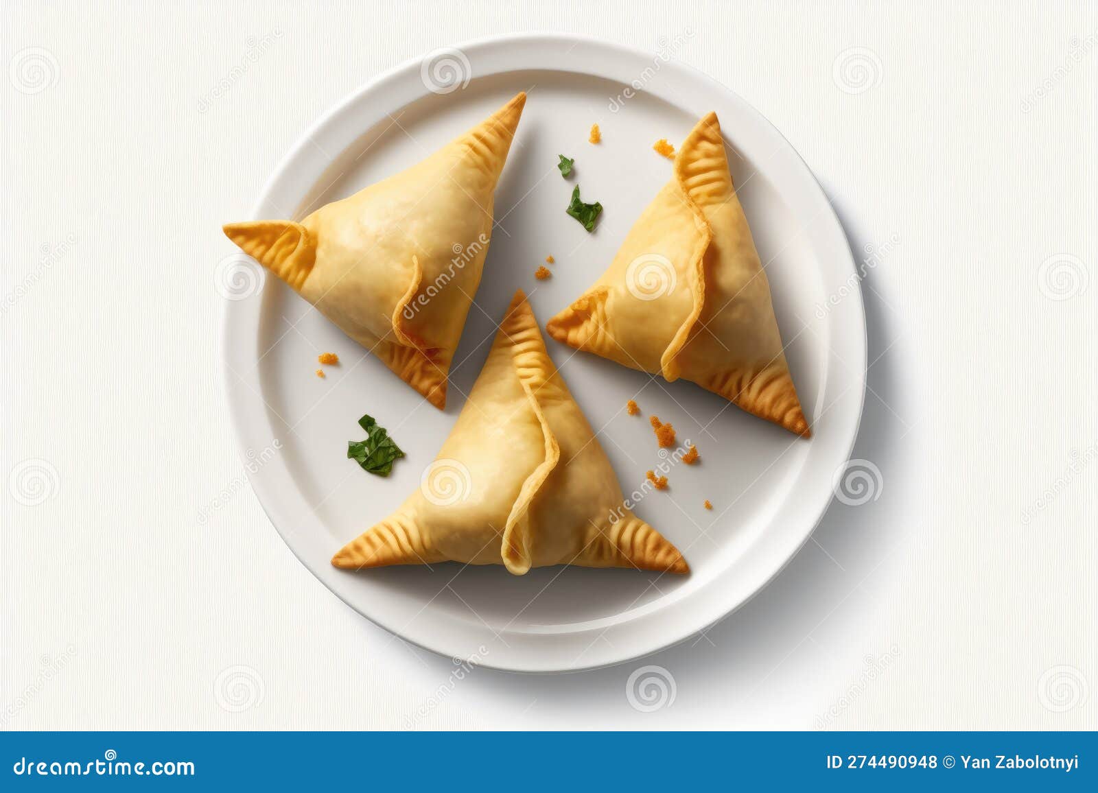 Samosas on Plate, White Background. Generative AI Stock Illustration ...