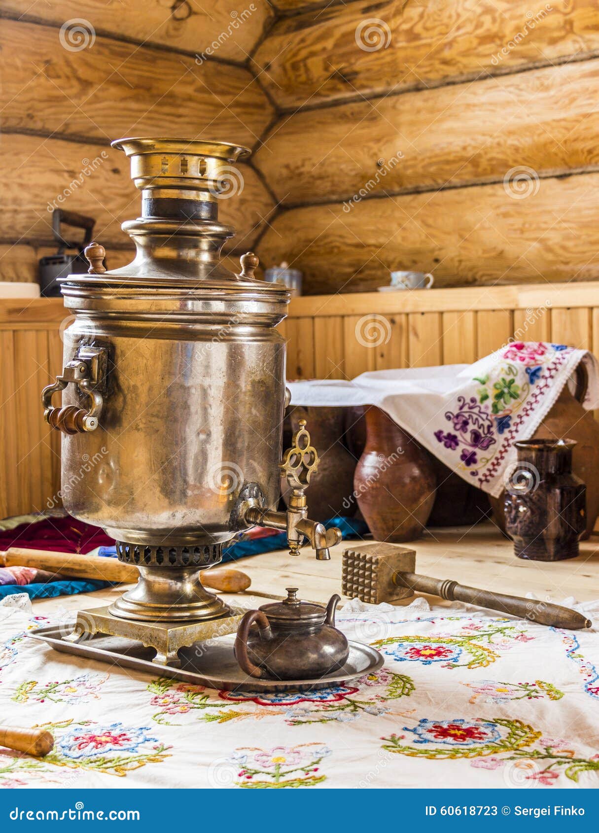 Samovar in the kitchen stock image. Image of design, copper - 60618723