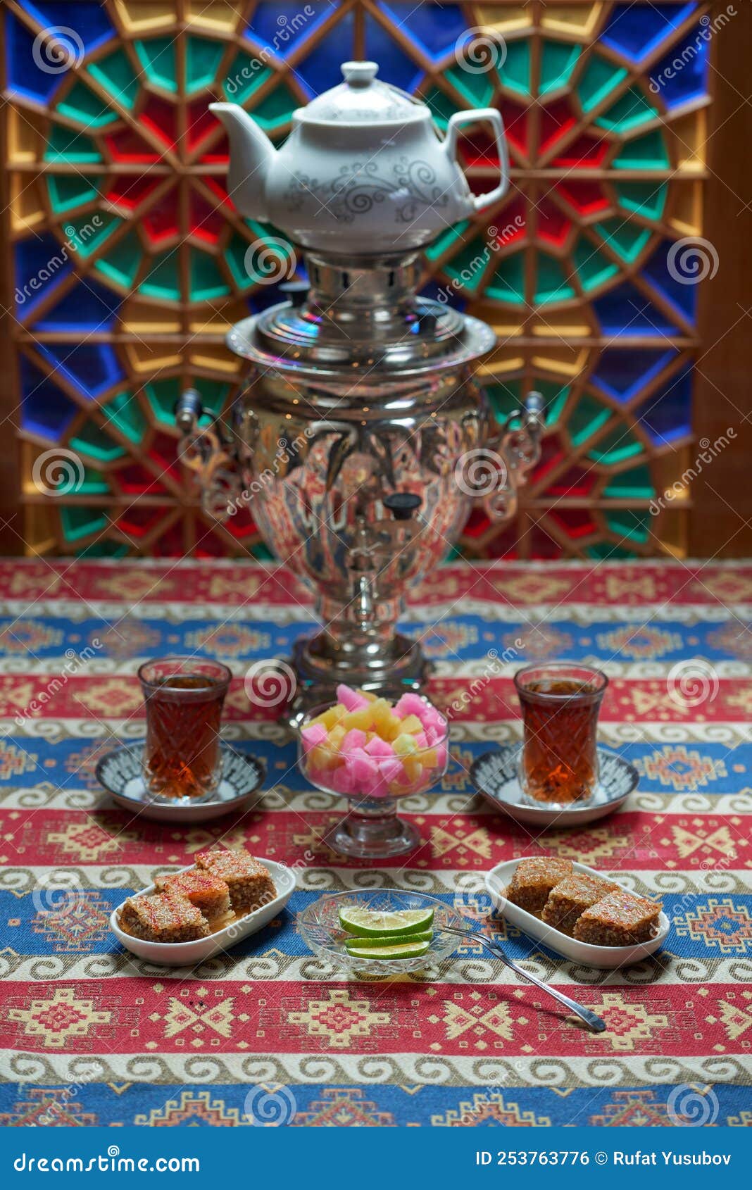 Samovar Tea with Azerbaijani Sweets for Tea. Stock Photo - Image of ...