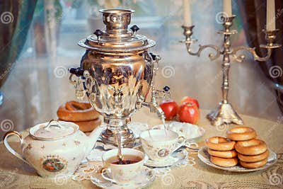 Samovar and tea stock image. Image of metal, national - 62600313