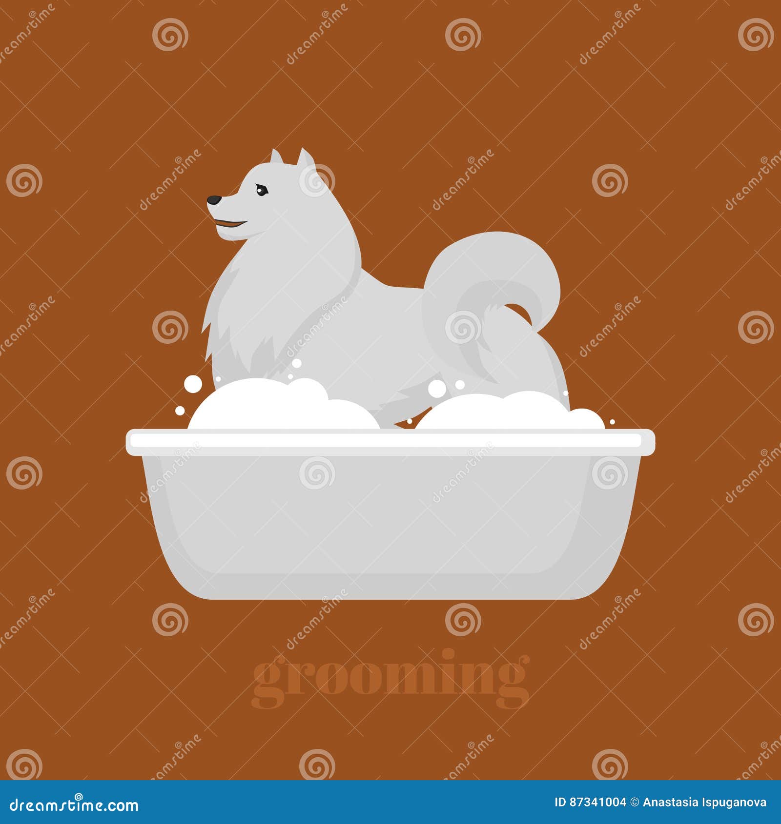 Samoyed Dog in Bath. Lovely Puppy in the Bathroom. Stock Illustration ...