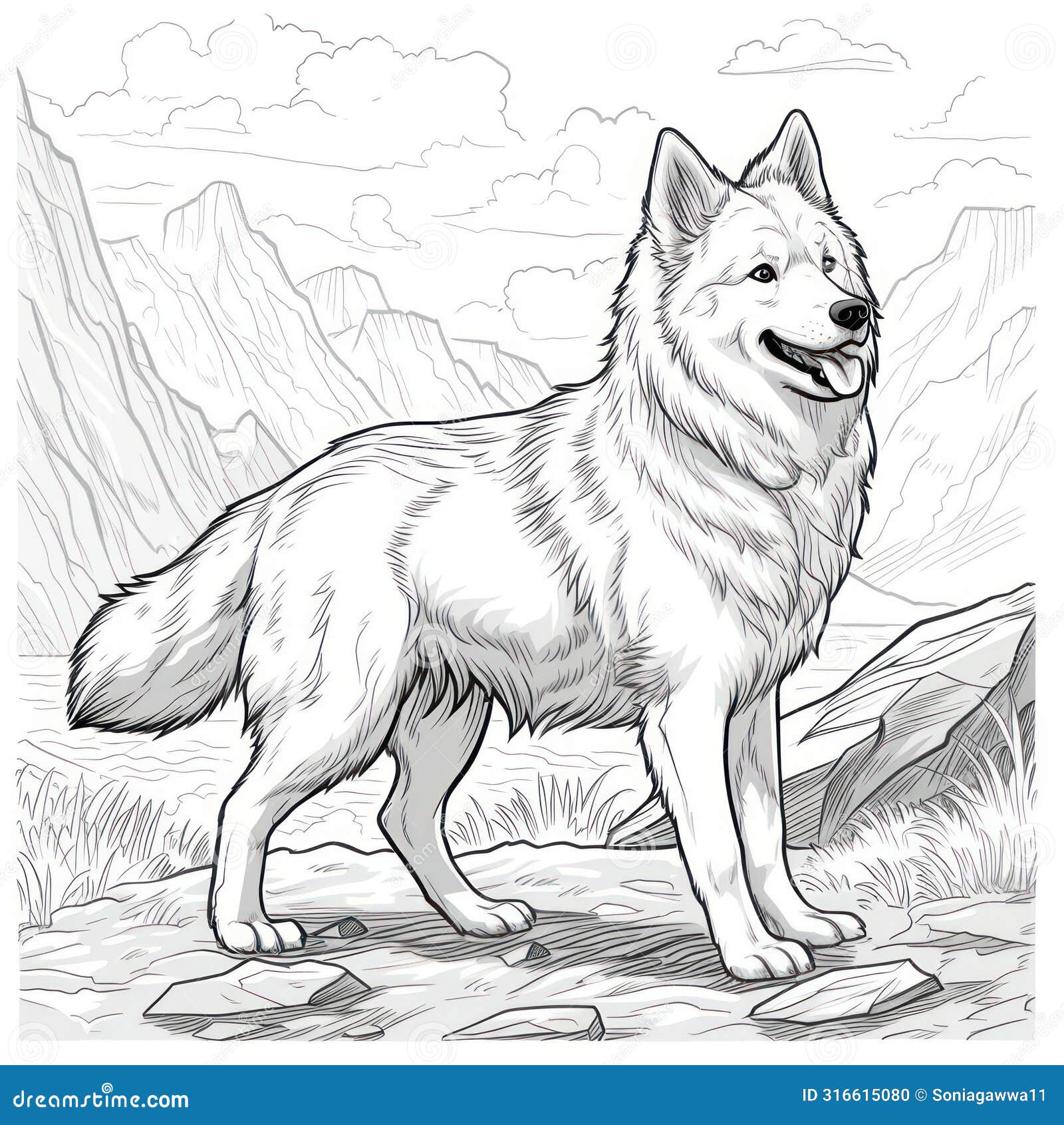 Samoyed Dog Drawing Coloring Book Page Stock Illustration ...