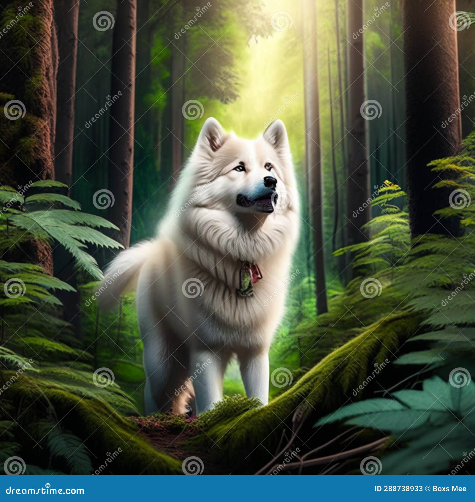Samoyed Dog in the Forest. 3d Rendering. Computer Digital Drawing Stock ...