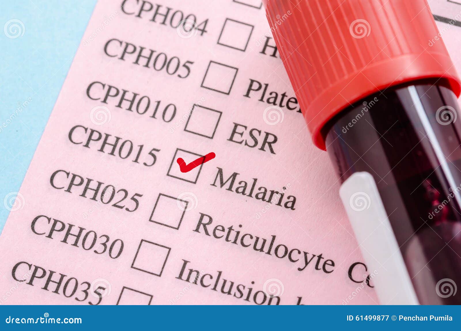 Sample Blood Tube on Malaria Test Form Paper. Stock Image - Image of ...