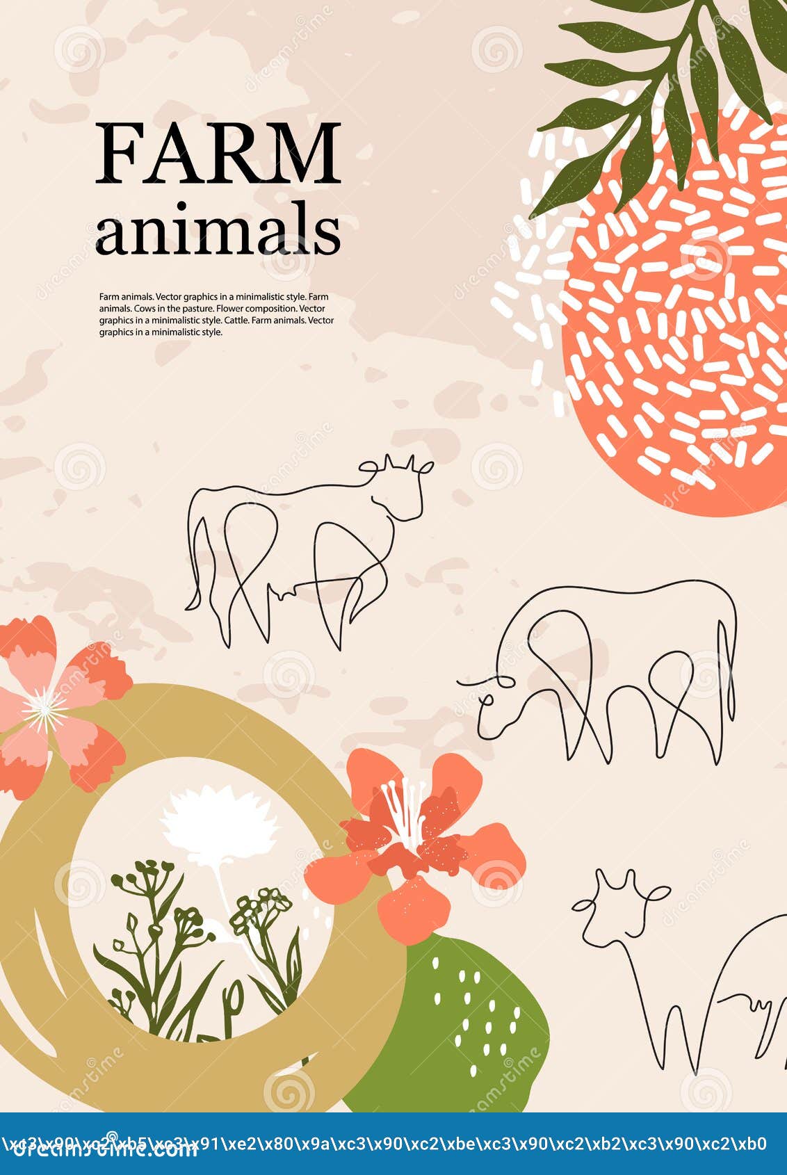 Agricultural Background. Cows In The Pasture. One Line Drawing. Cartoon ...