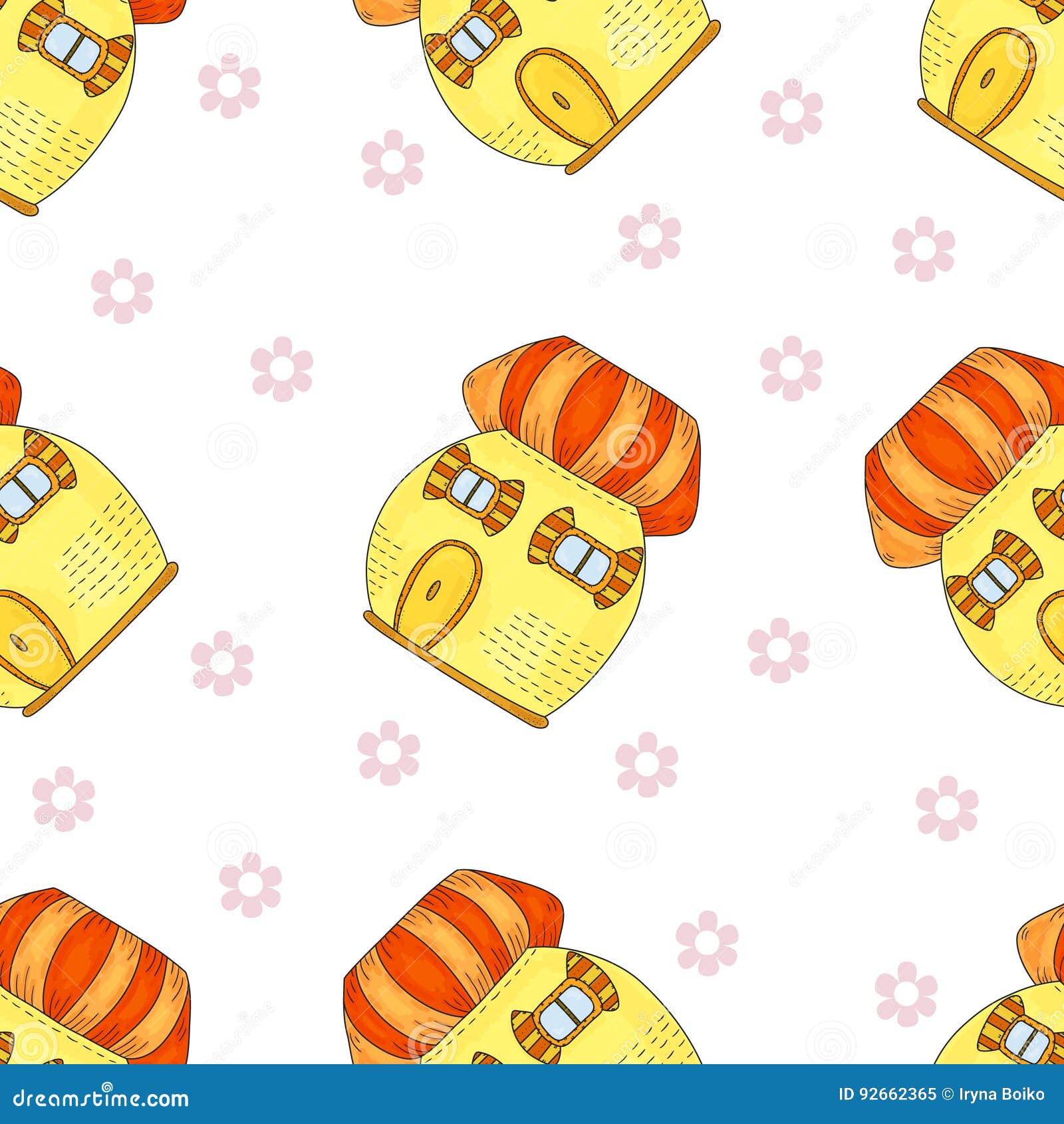 Sample Comic Pattern Vector Background. Fairytale Colorful Cute House ...