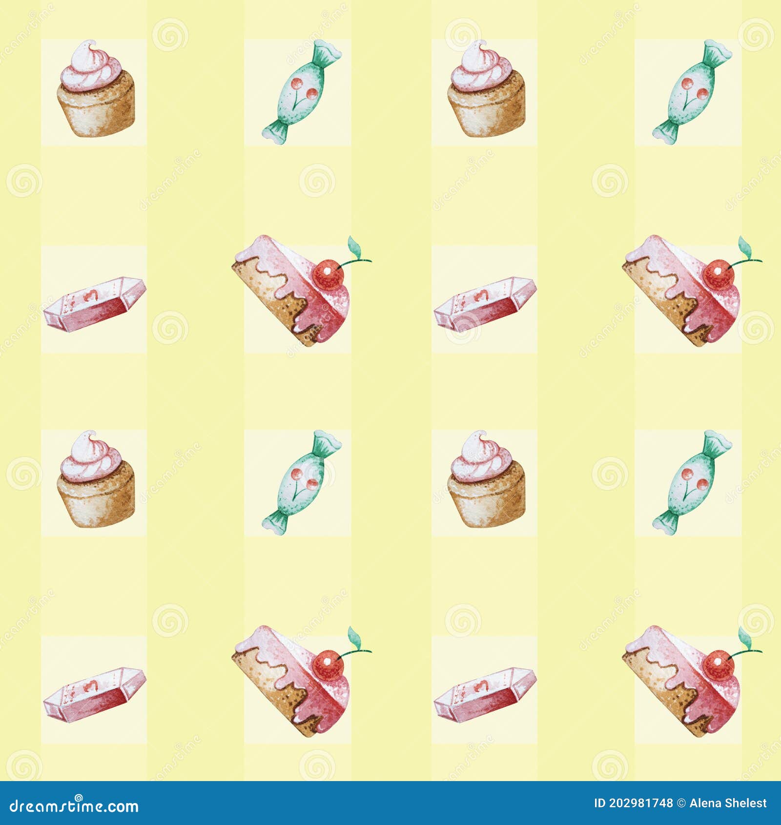 Sample with Different Sweets. Watercolor Seamless Pattern. Stock ...