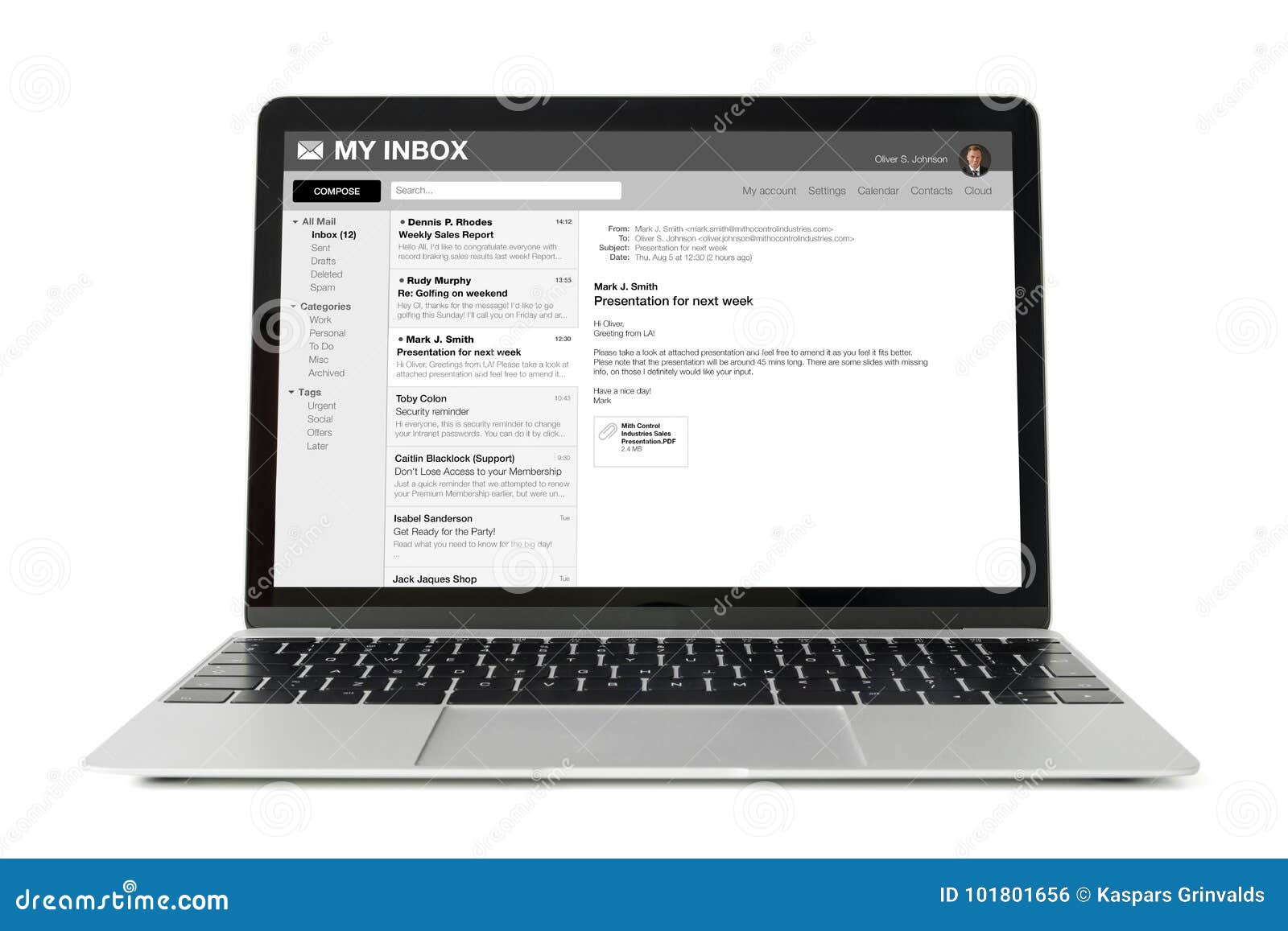 Sample Email Application Interface on Laptop Computer. Stock Photo ...