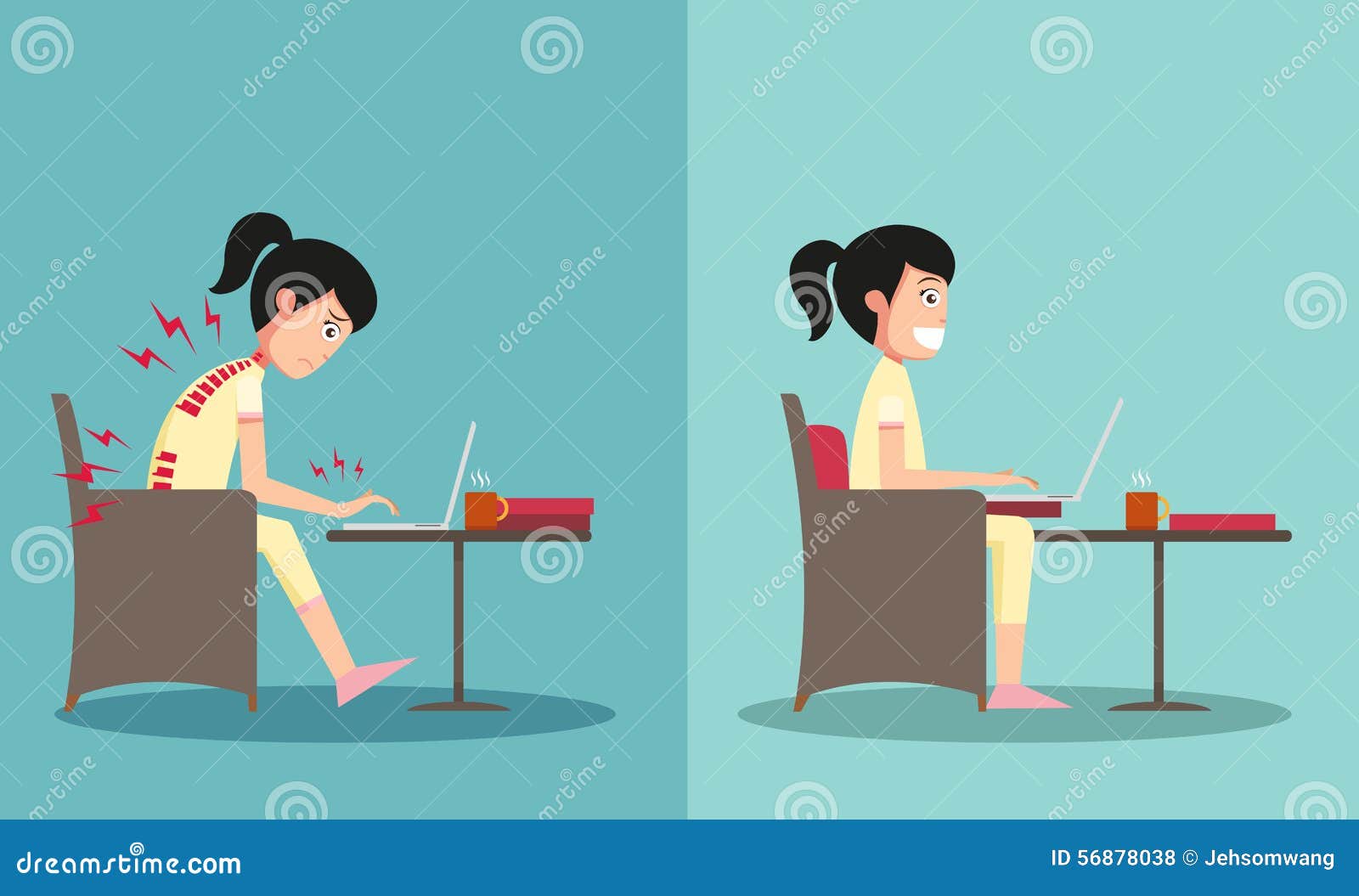 The Sample of the Guy Sitting in Wrong and Right Ways Stock Vector ...