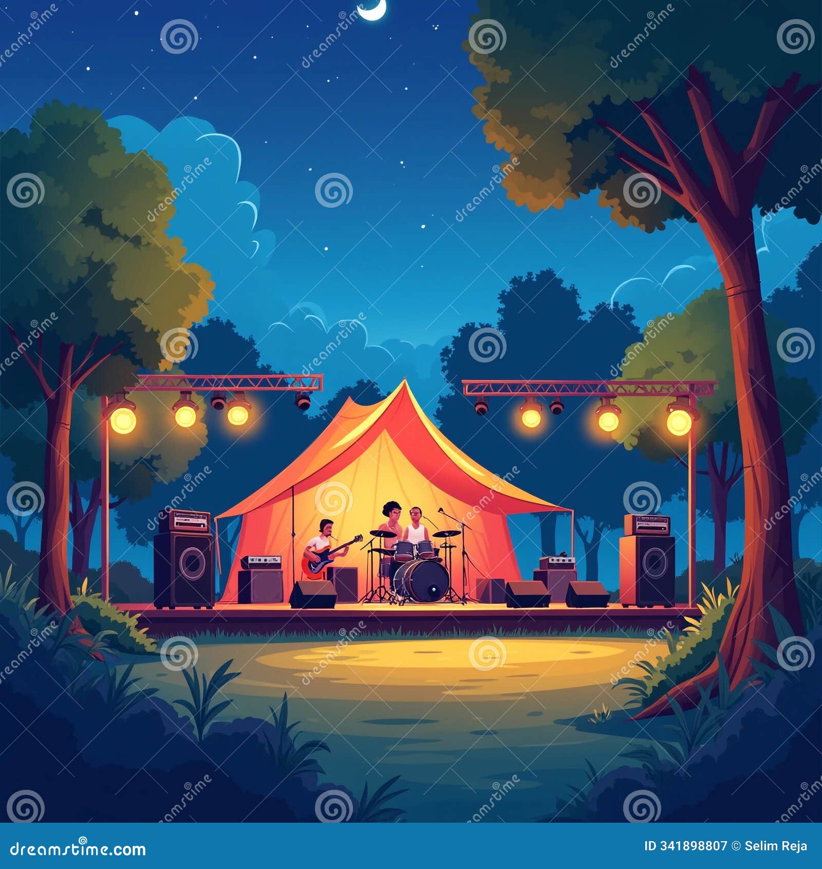 Outdoor Music Band Concert Festival Stage in Park. Open Air Live ...