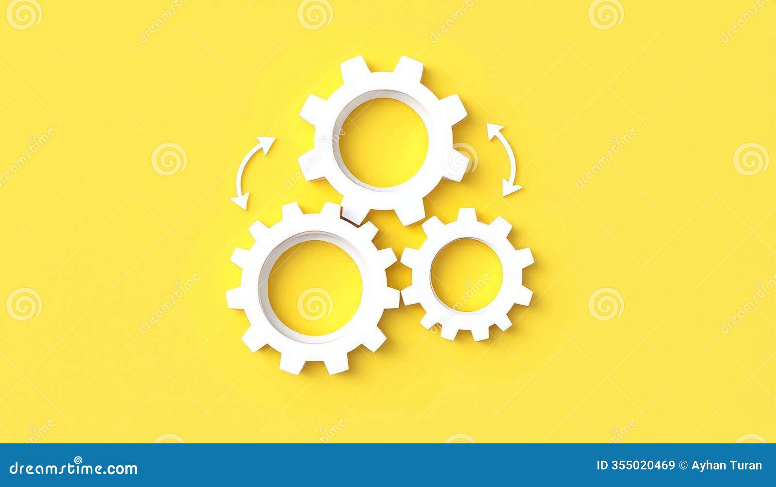 Minimalist Graphic Three White Gears, Yellow Background, Circular ...