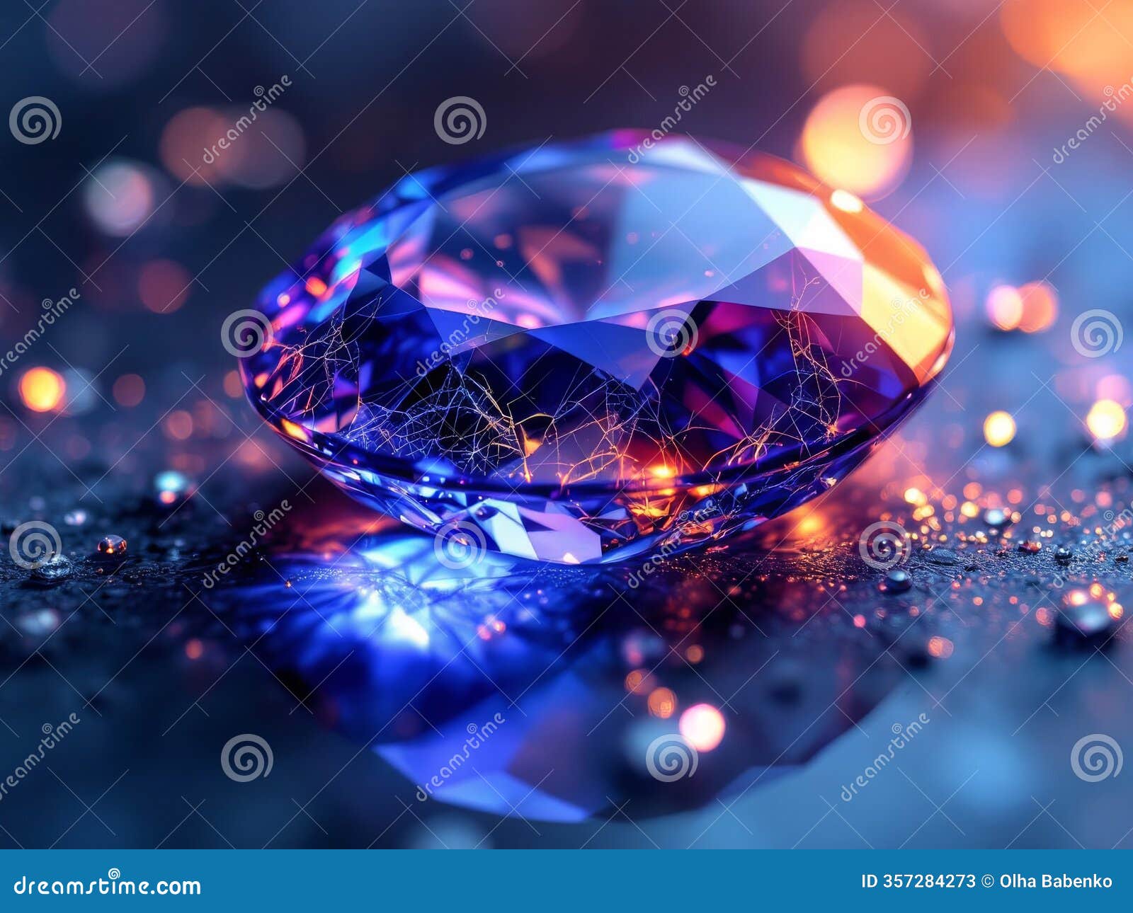 Close-up Studio Shot of a Faceted Blue Gemstone with Internal Fractures ...