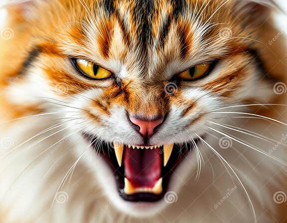 Close-up of an Angry Ginger Cat Baring Its Teeth Stock Illustration ...