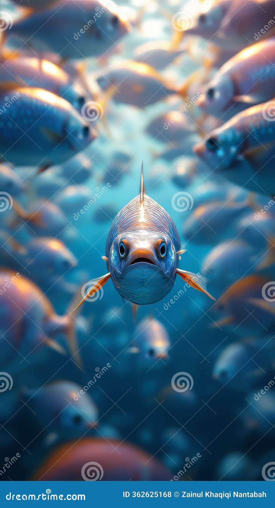 A Single Fish Stares Directly at the Camera while Surrounded by a Large ...