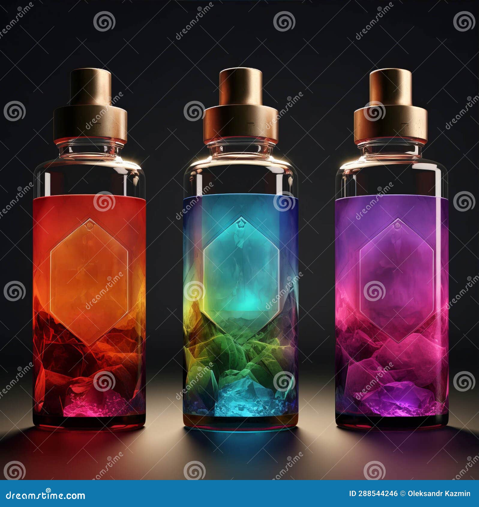 A Sample of Perfume Containers, on a Table with a Dark Background Stock ...