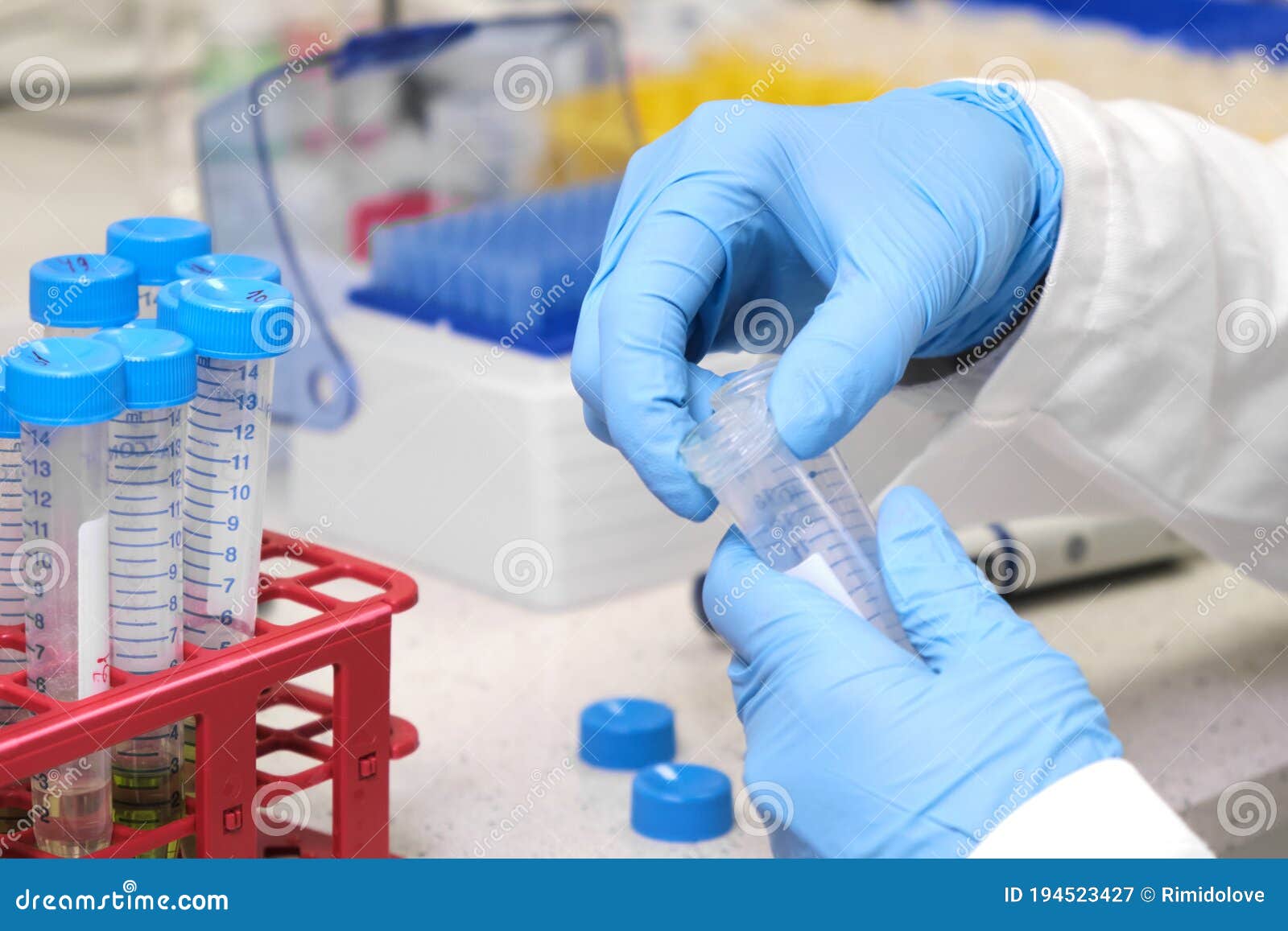 Sample Preparation Process by Analytical Chemist. Close Up Womans Hand ...