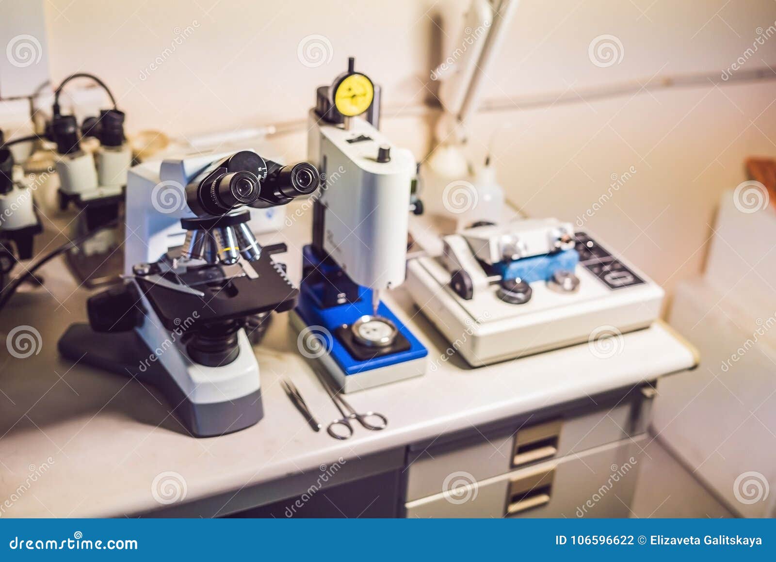 A Sample Preparation Table in a Laboratory with an Optical Micro Stock ...