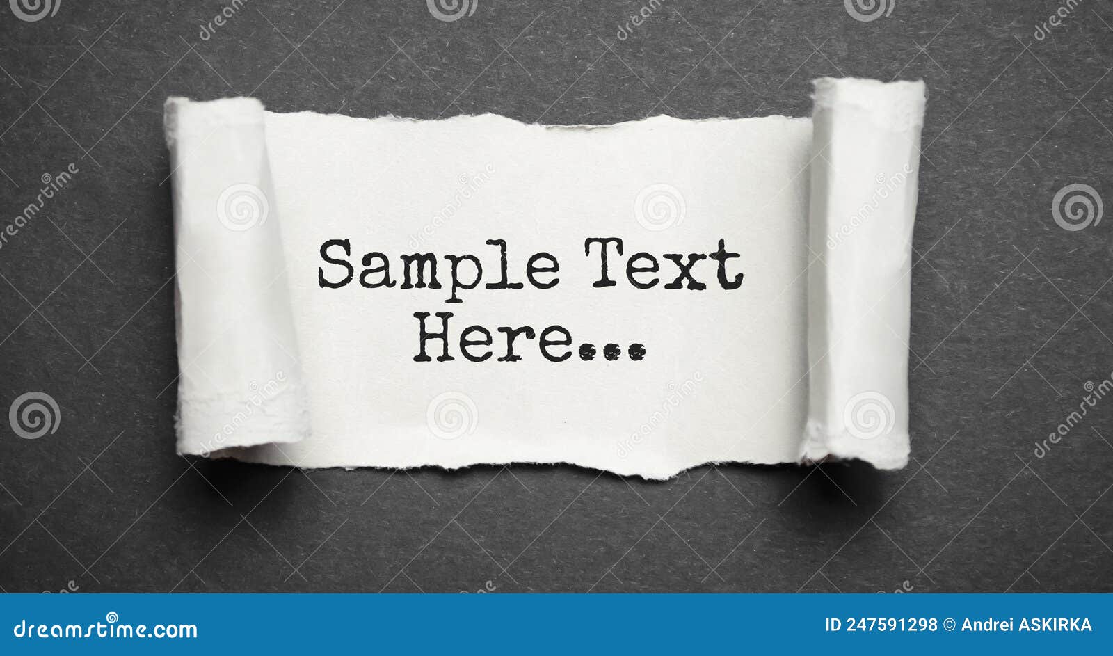 Sample Text Here Words on the Grey Torn Paper Stock Photo - Image of ...