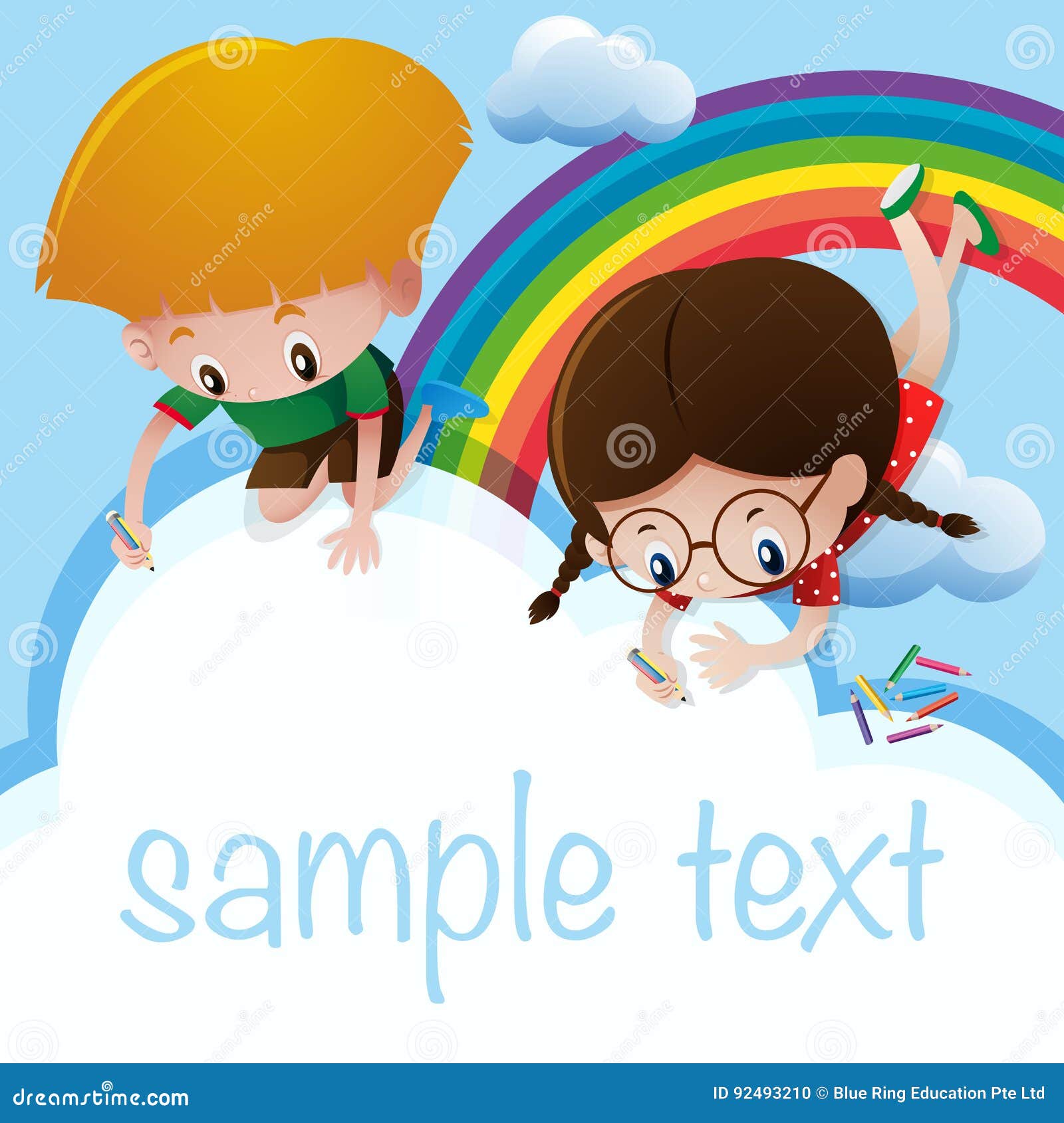 Sample Text Template with Kids on Clouds Stock Vector - Illustration of ...