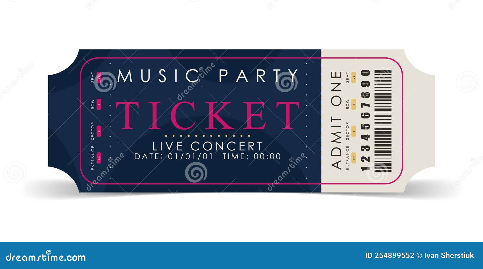 Sample Ticket for a Musical Concert. Modern Ticket Card Template ...