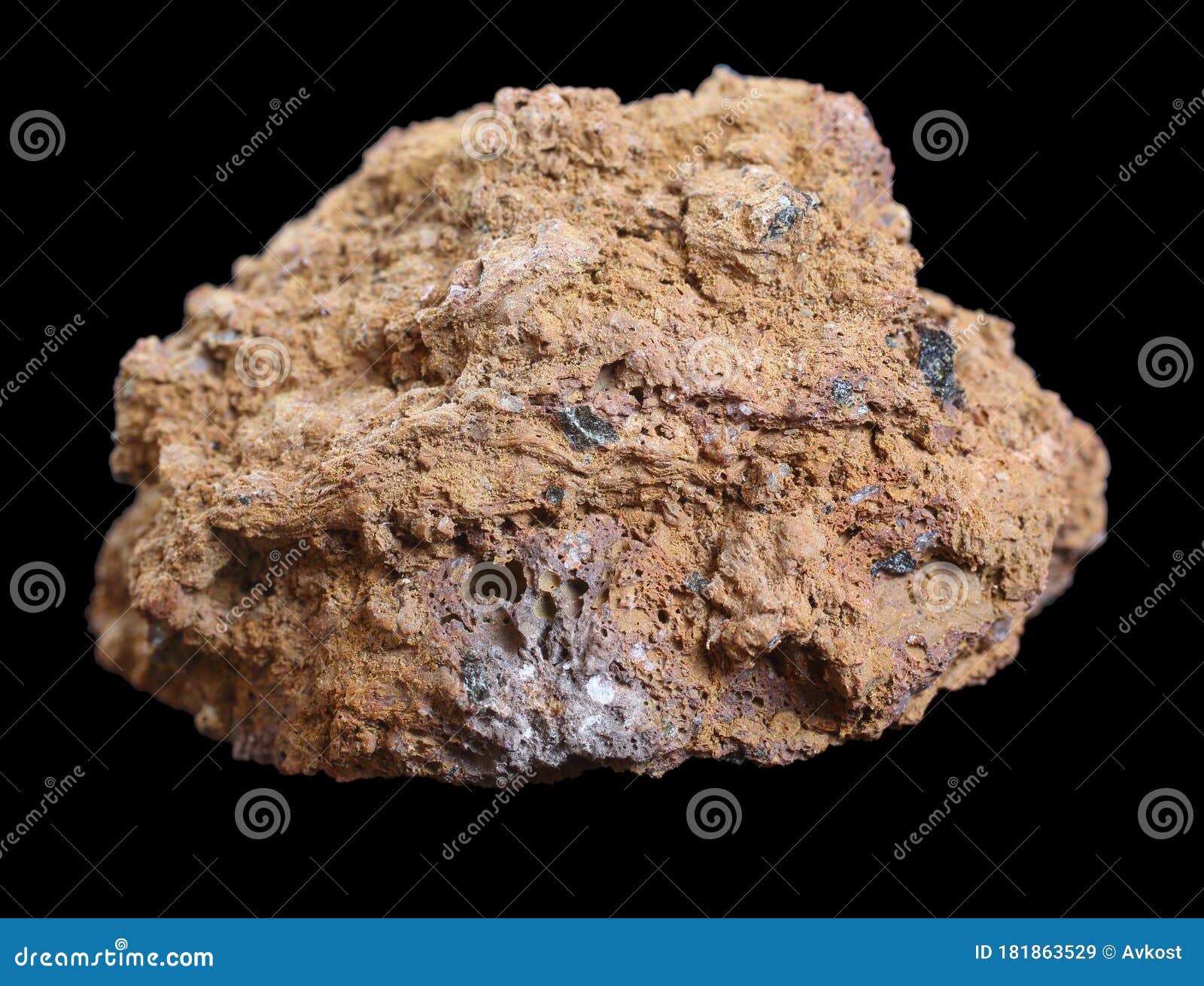 Sample of Volcanic Pink Lava Isolated on Black Background. Mineral of ...