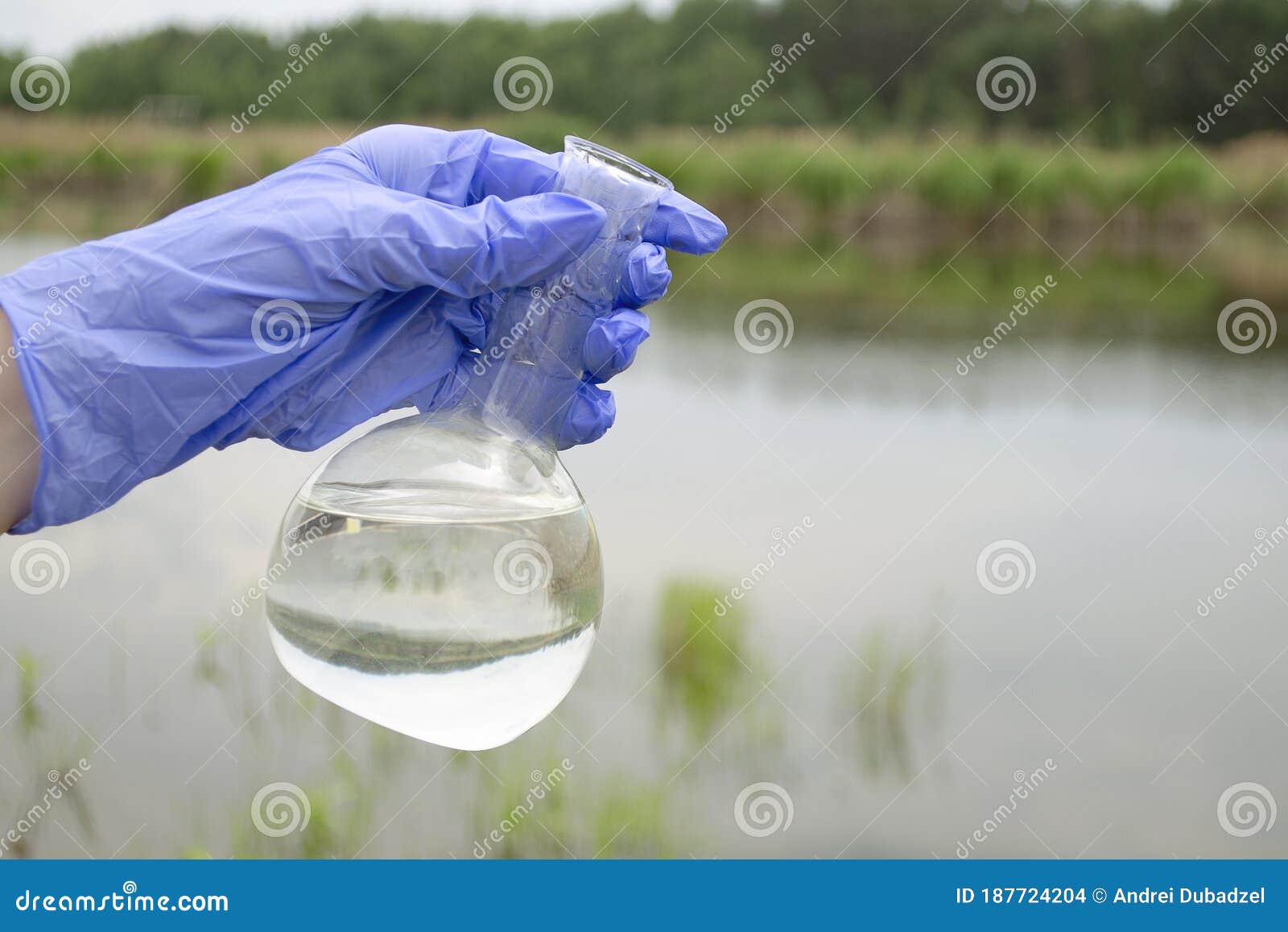 Sample of Water from a Lake, River. Water Sampling by a Laboratory ...