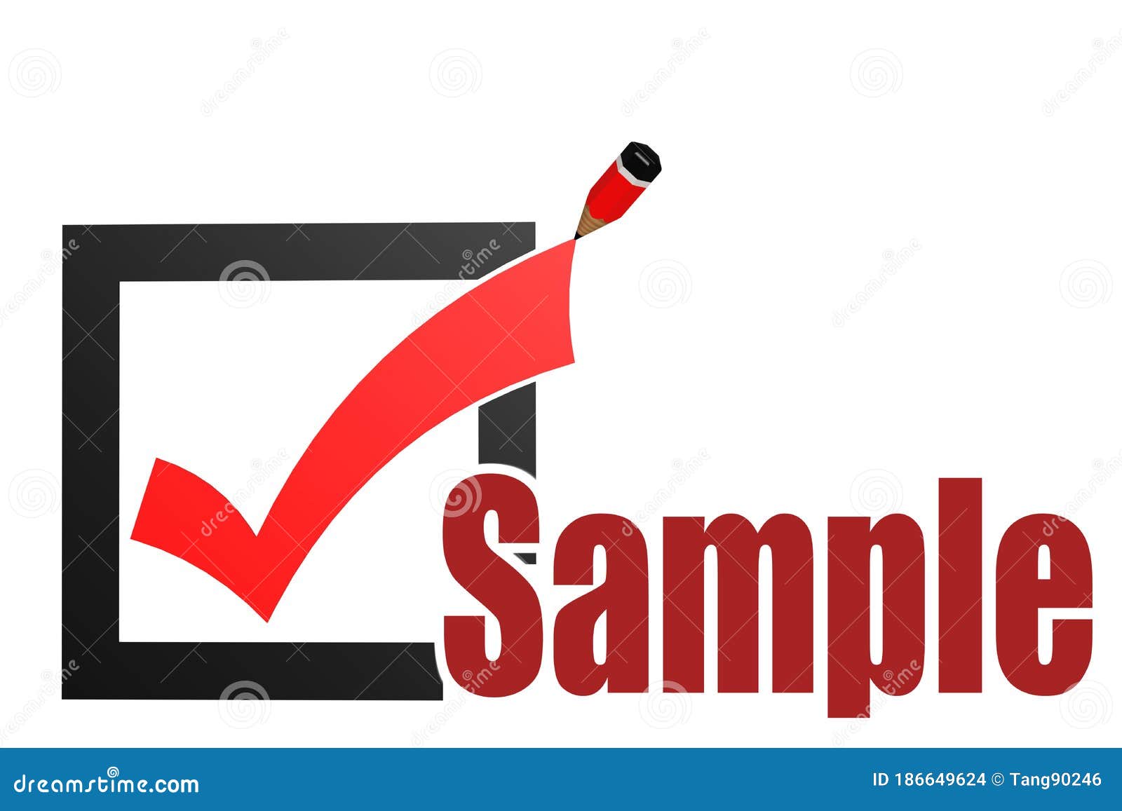 Sample Word with Check Mark and Pencil Stock Illustration ...