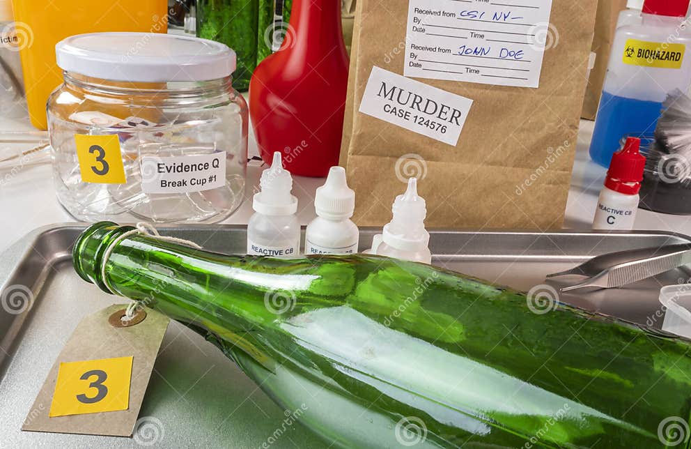 Samples from a Broken Glass Bottle in Criminalistic Lab Stock Photo ...