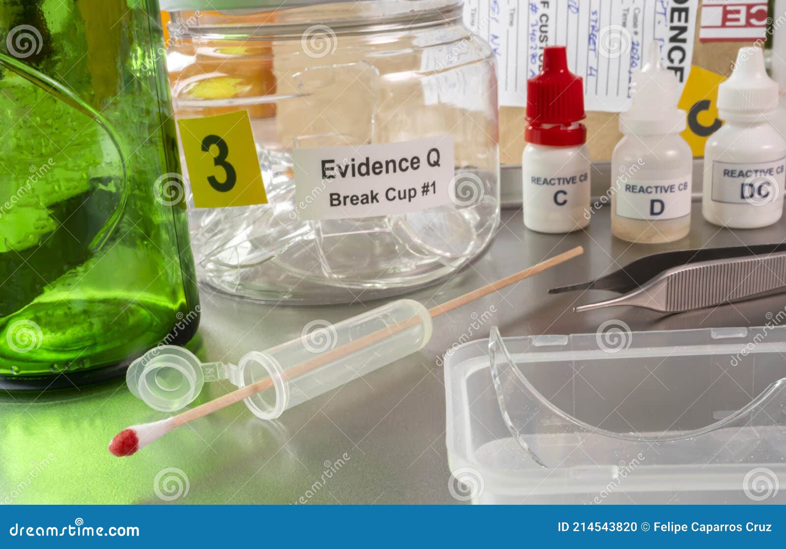 Samples from a Broken Glass Bottle in Criminalistic Lab Stock Photo ...