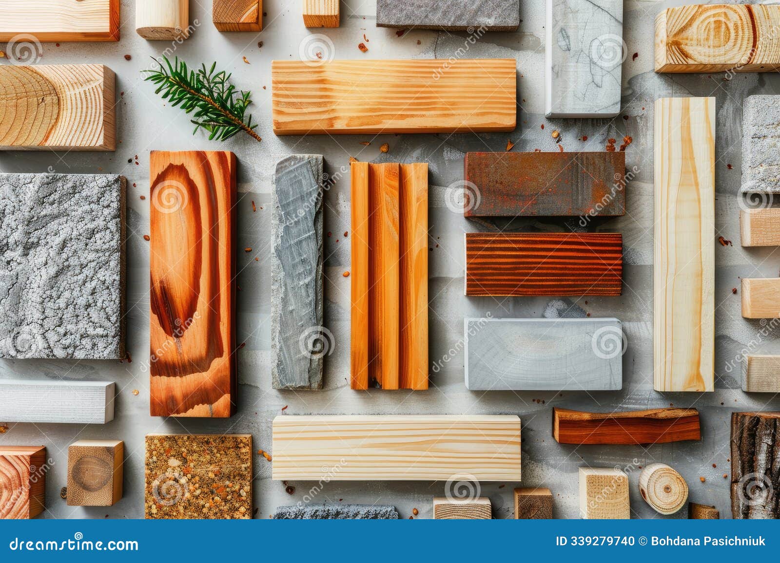 Samples of Building Materials. View from Above. Samples of Wood, Stone ...