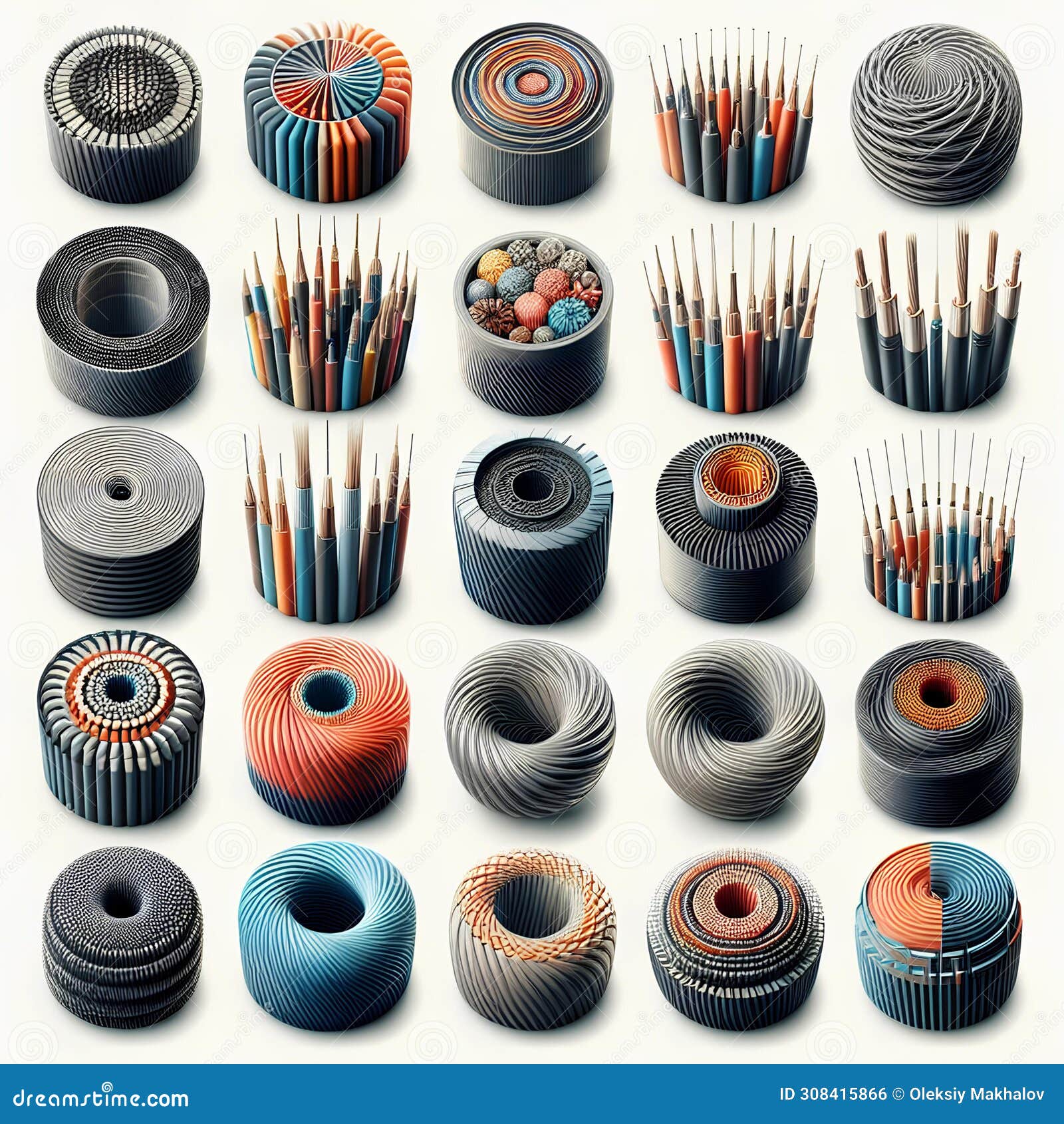 Samples of Cables with Views of Their Sections Isolated on a White ...