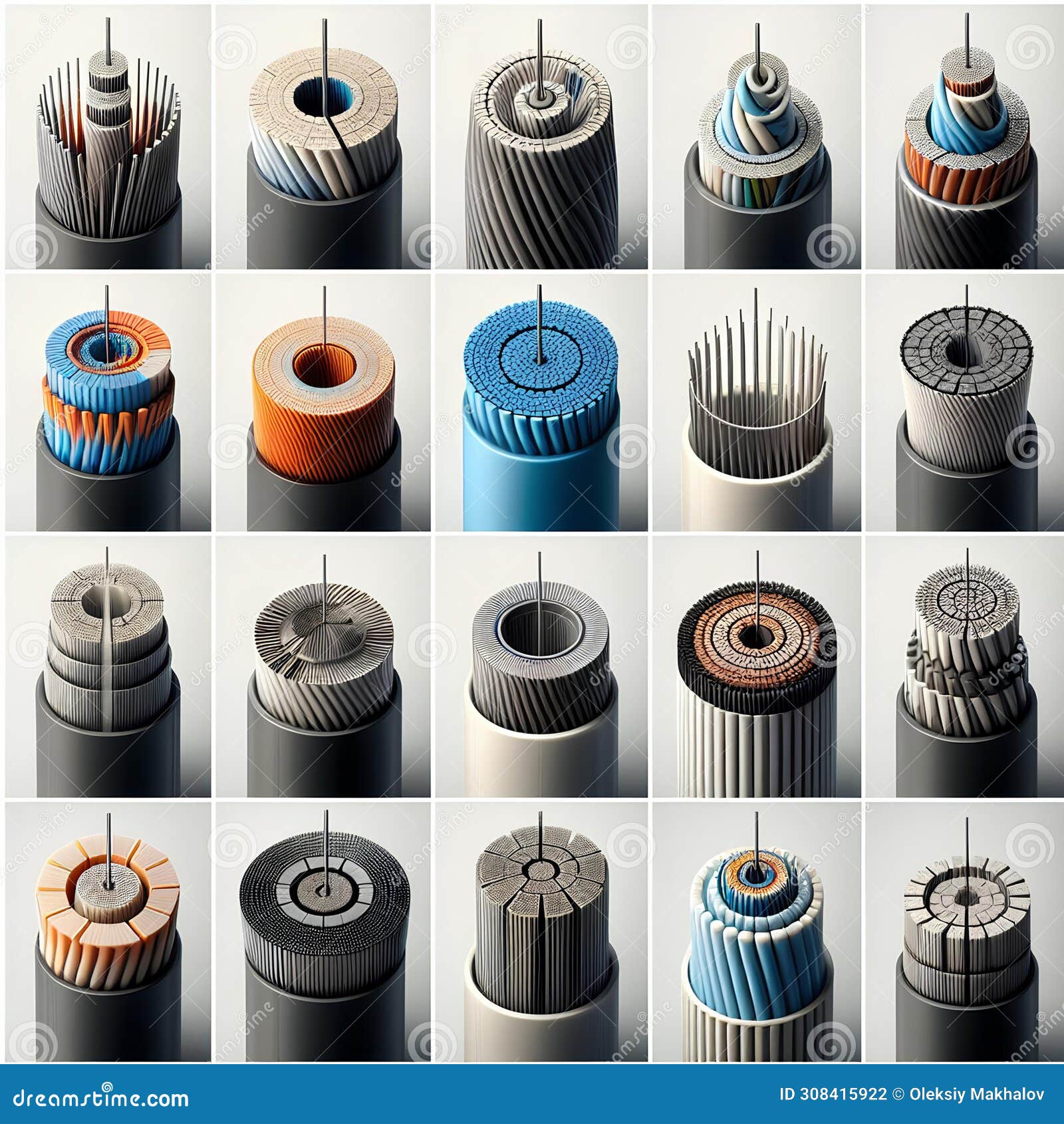 Samples of Cables with Views of Their Sections Isolated on a White ...