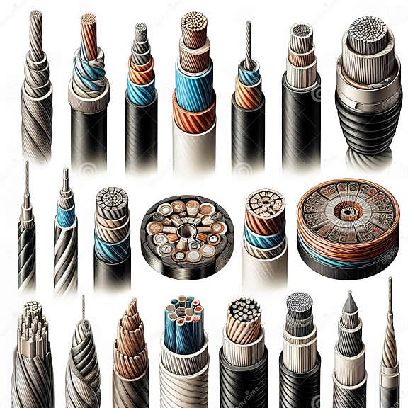 Samples of Cables with Views of Their Sections Isolated on a White ...