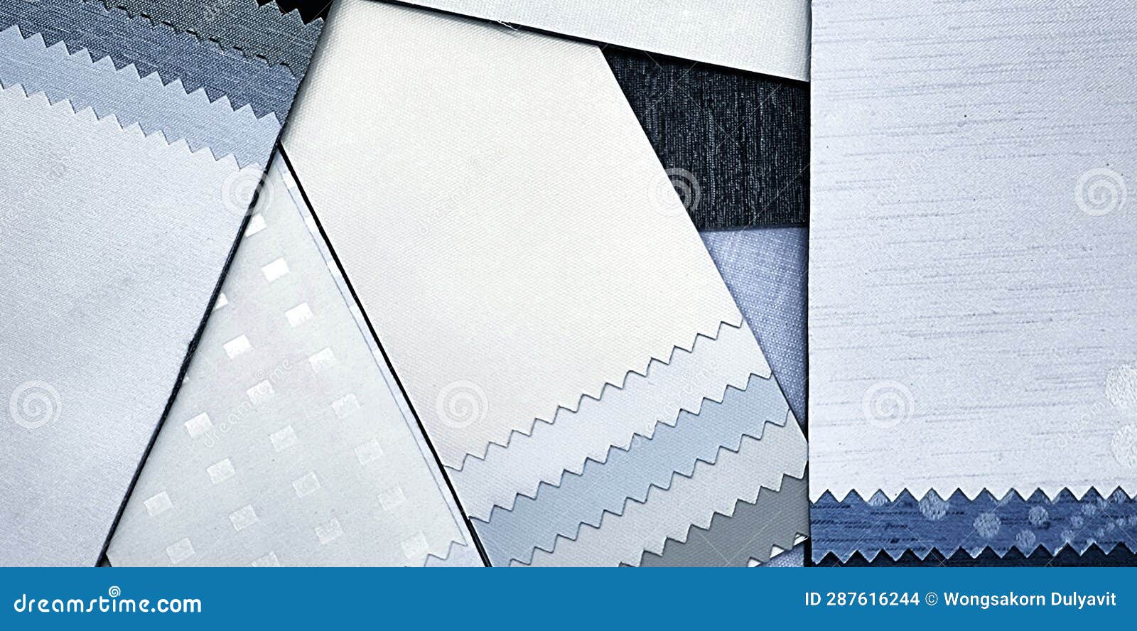 Samples of Curtain Fabrics in Different Textures, Grey and Blue Colors ...