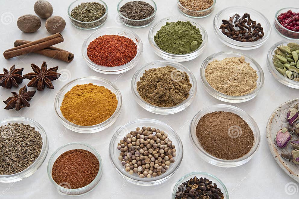 Samples of Different Spices Stock Photo - Image of isolated, bowl ...