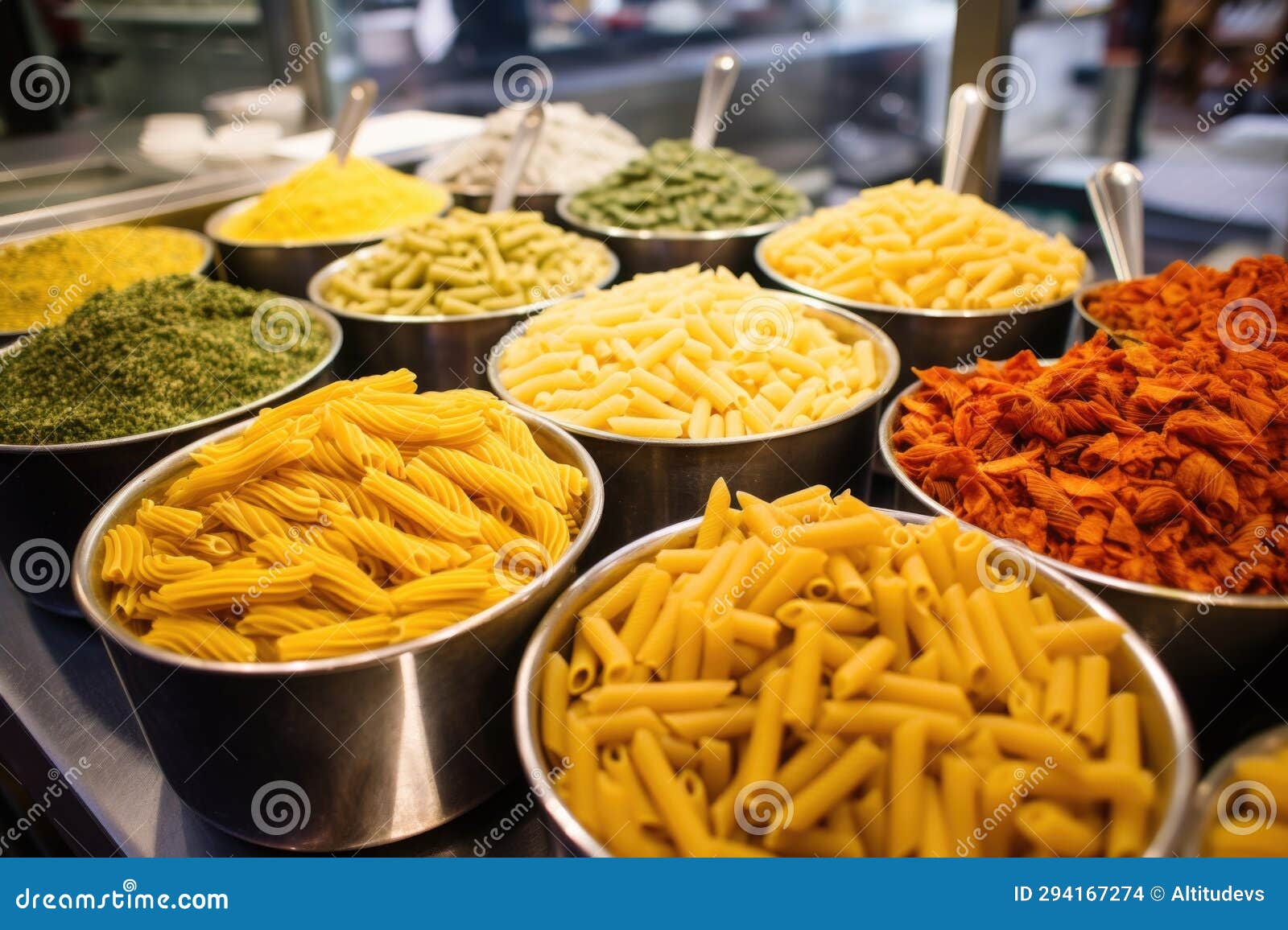 Samples of Different Types of Pasta on a Shelf in an Italian Deli Stock ...