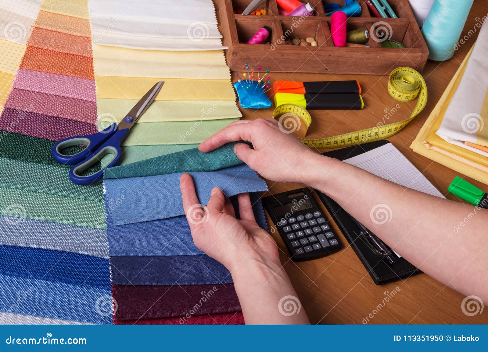 Samples of Fabrics, Sewing Accessories, Design of Clothing Stock Photo ...