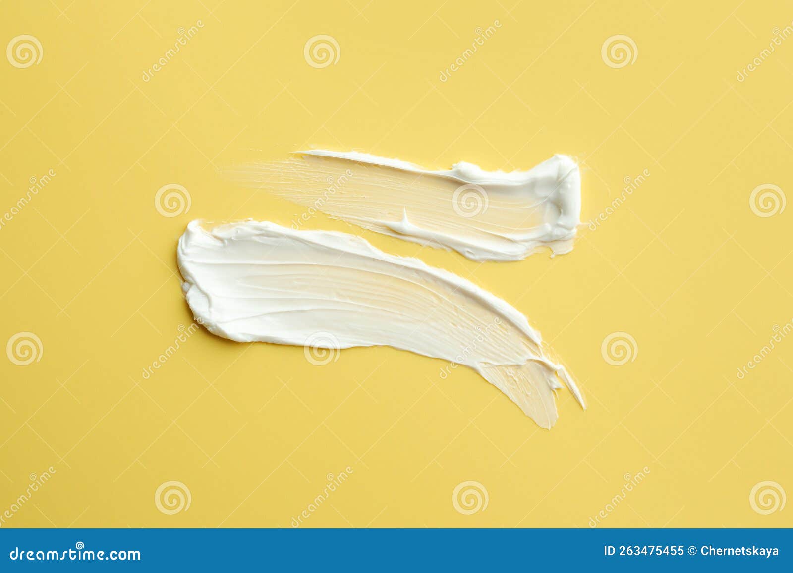 Samples of Face Cream on Yellow Background, Top View Stock Image ...