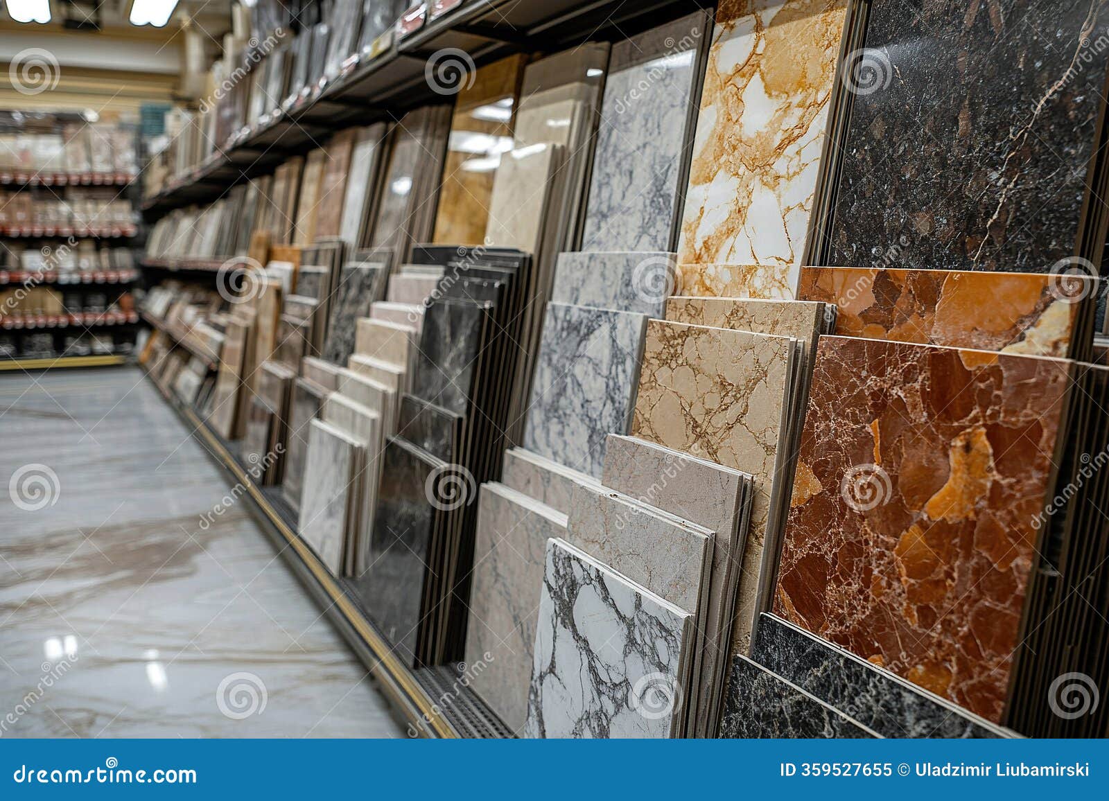 Samples of Marble and Porcelain Tiles in a Construction Store. Concept of Renovation and ...
